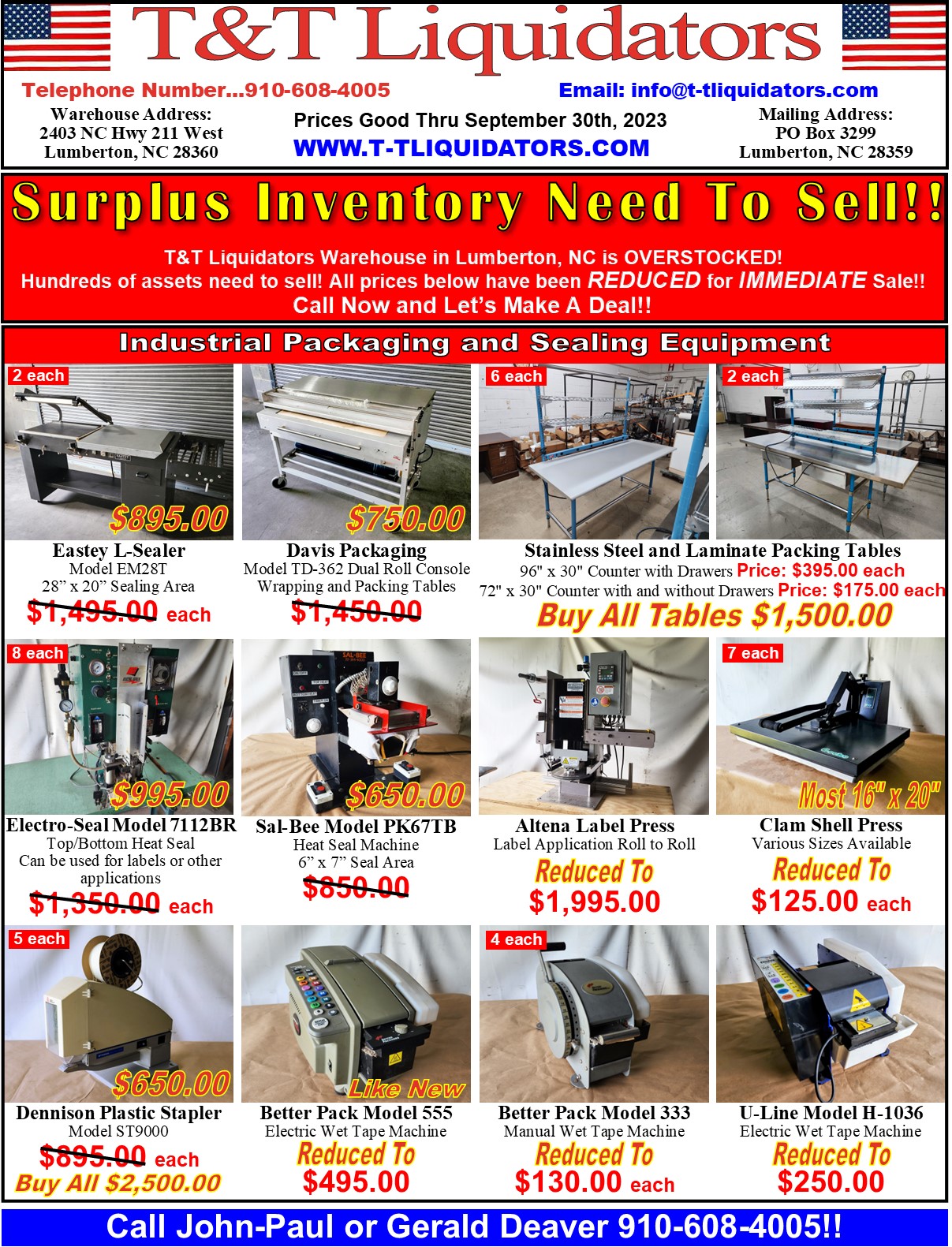 Current Liquidations and Inventory Sales Flyer